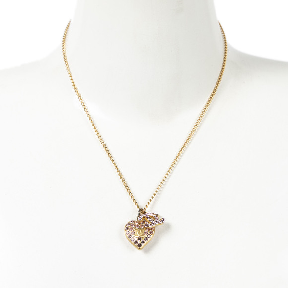 CHANEL | Jewelry | Chanel Cc Heart Rhinestone Pendant Necklace In ...
